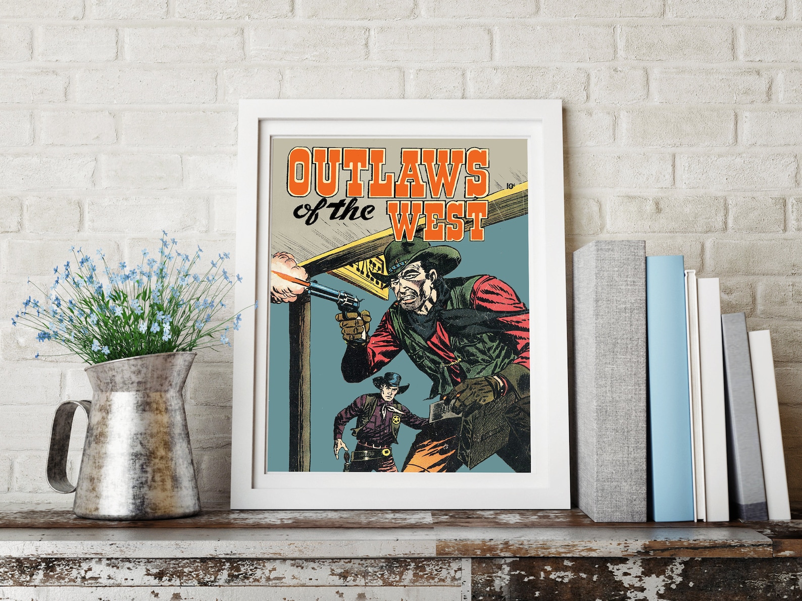 Vintage Western Poster - Outlaws of the West Saloon Shootout Cowboy ...