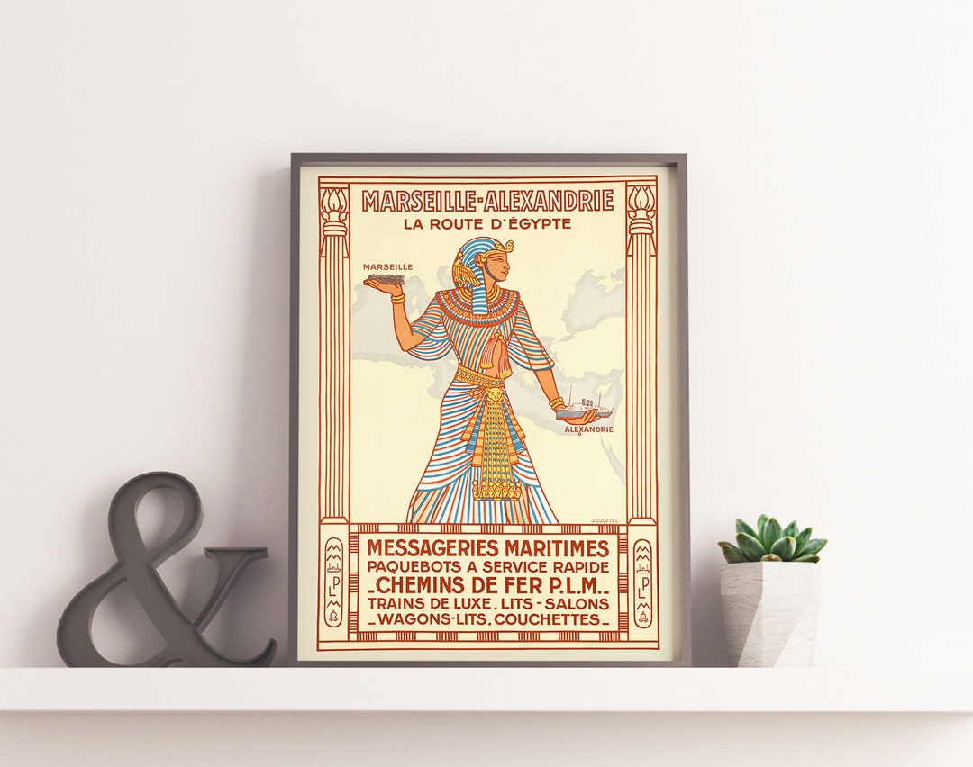 Vintage Egyptian Poster - Egypt Travel Poster, Alexandria to Marseilles ...
