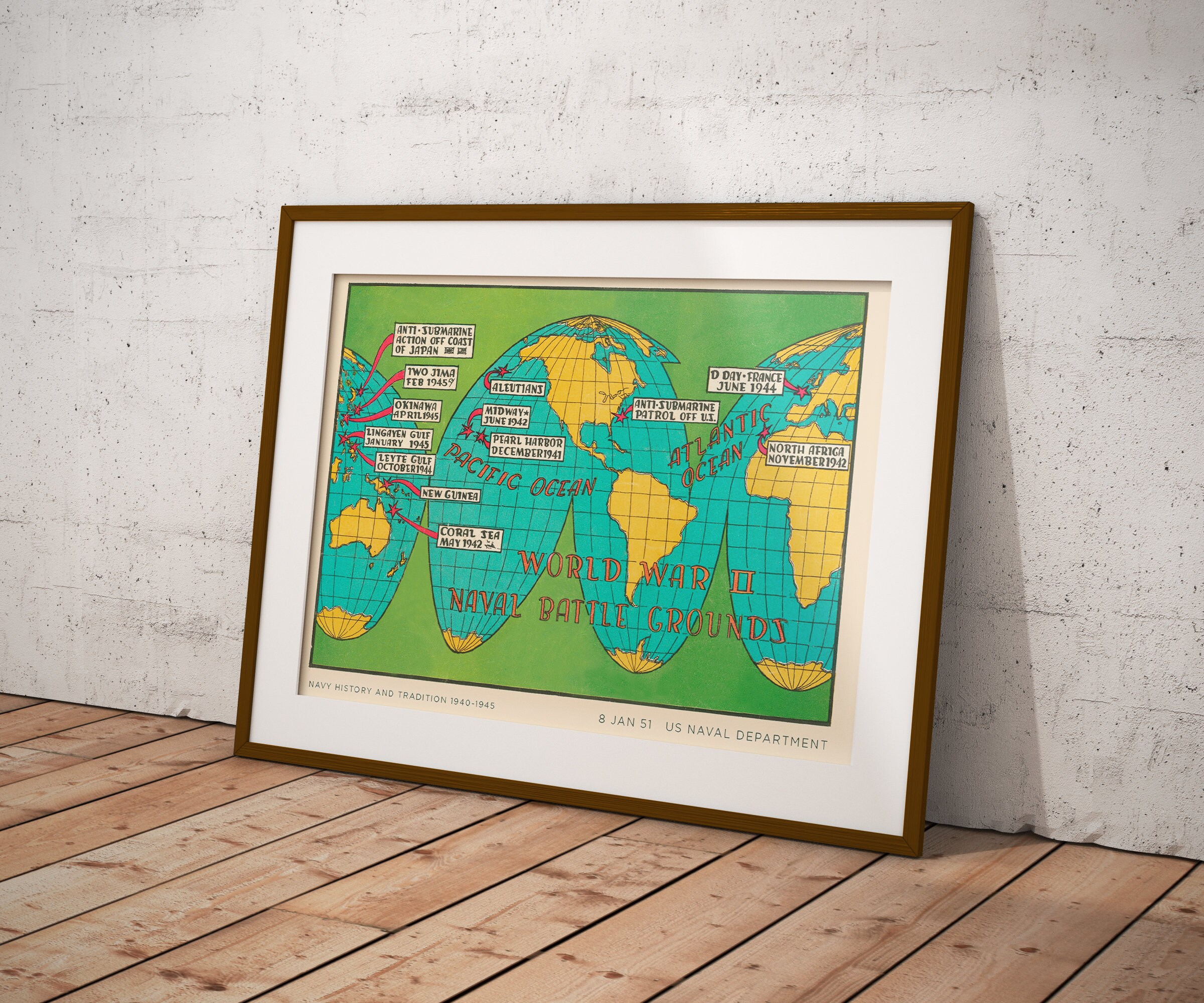 World War 2 Naval Battle Map Poster Navy WW2 Art Print WW2 | Etsy