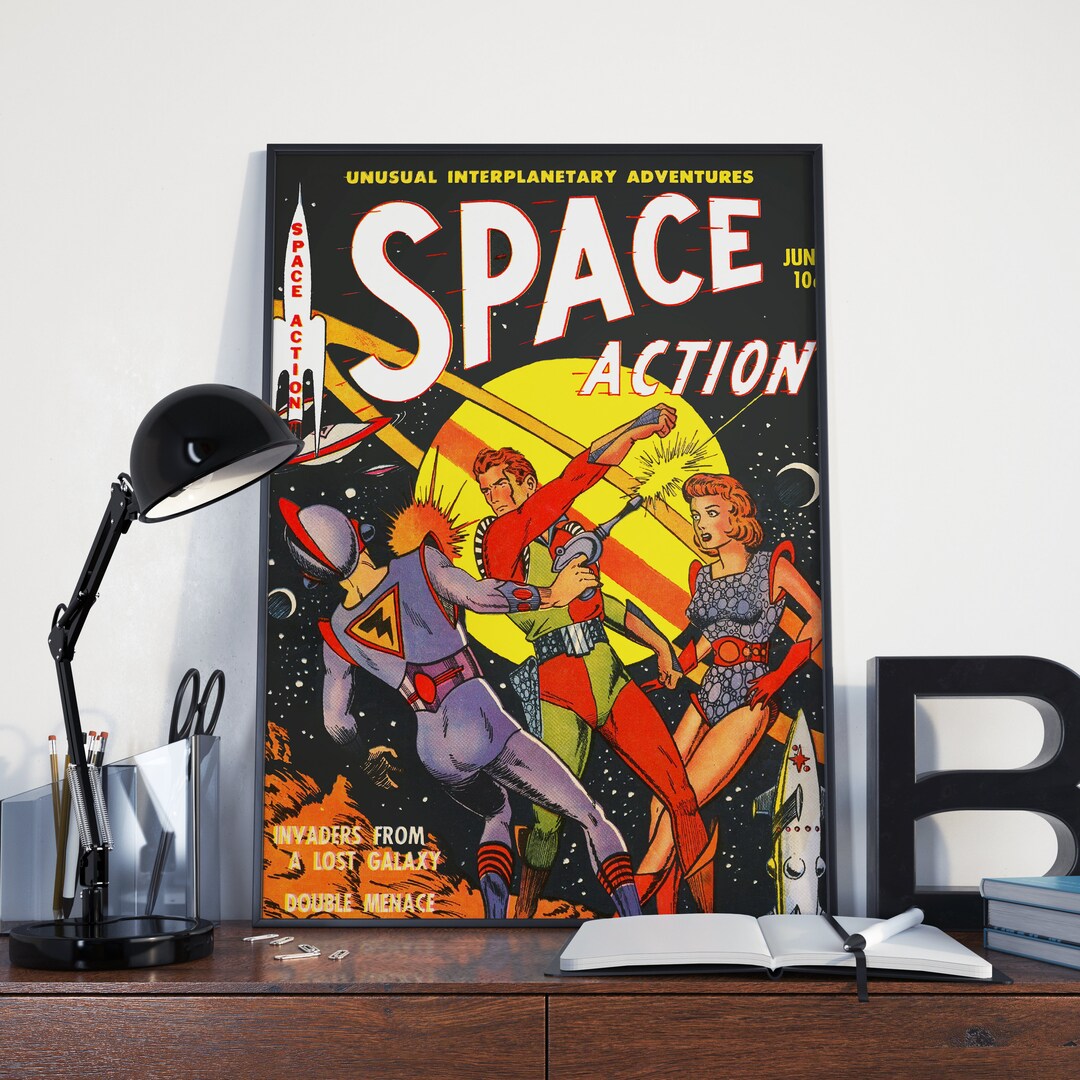 VINTAGE SCIENCE FICTION Space Action Sci-fi Print: Vintage Outer Space ...