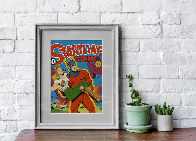 VINTAGE SUPERHERO POSTER Startling Comics Comic Book Superhero - Etsy
