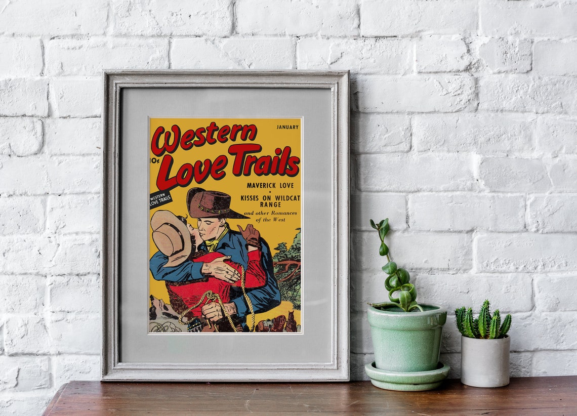 Vintage Western Poster Western Love Trails Cowboy Wild West | Etsy