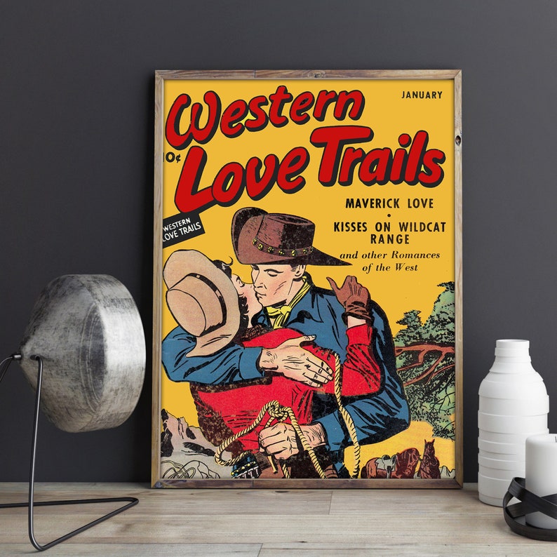 Vintage Western Poster Western Love Trails Cowboy Wild West - Etsy