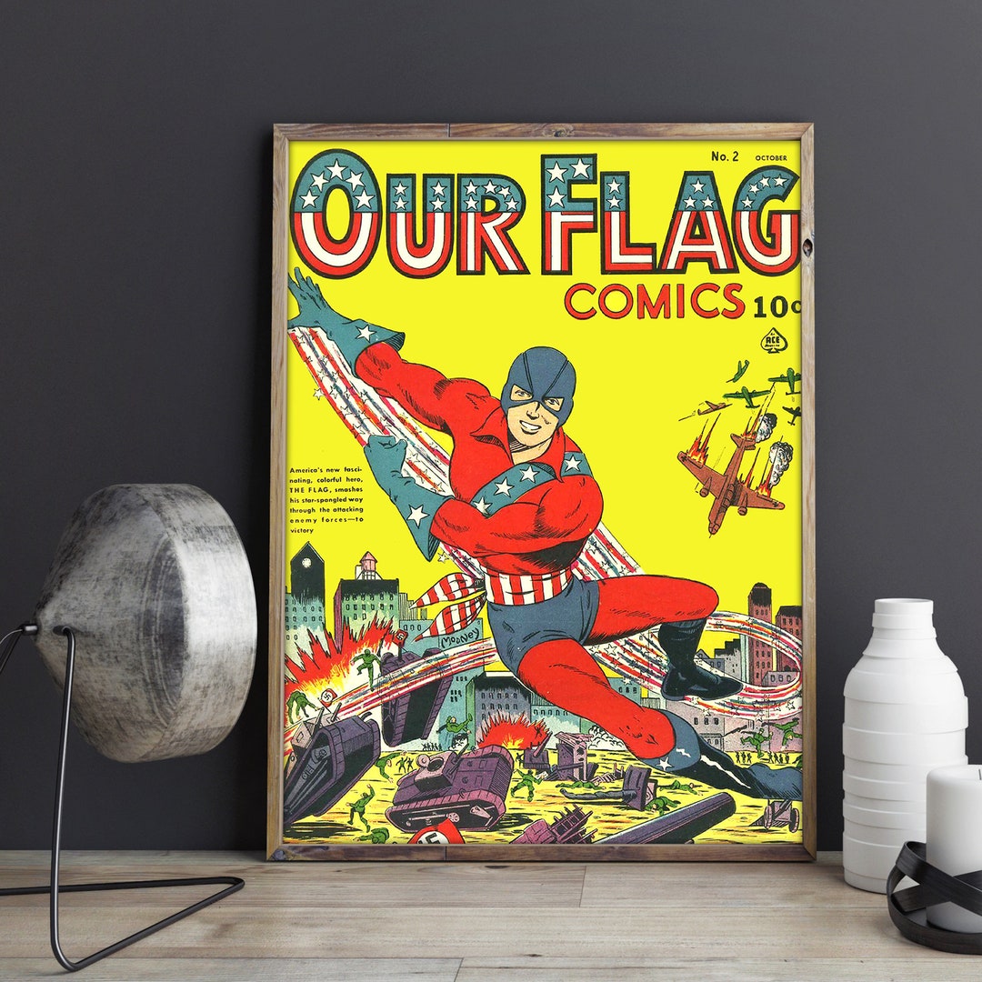 VINTAGE SUPERHERO POSTER Our Flag Comics Vintage Art Print Vintage ...