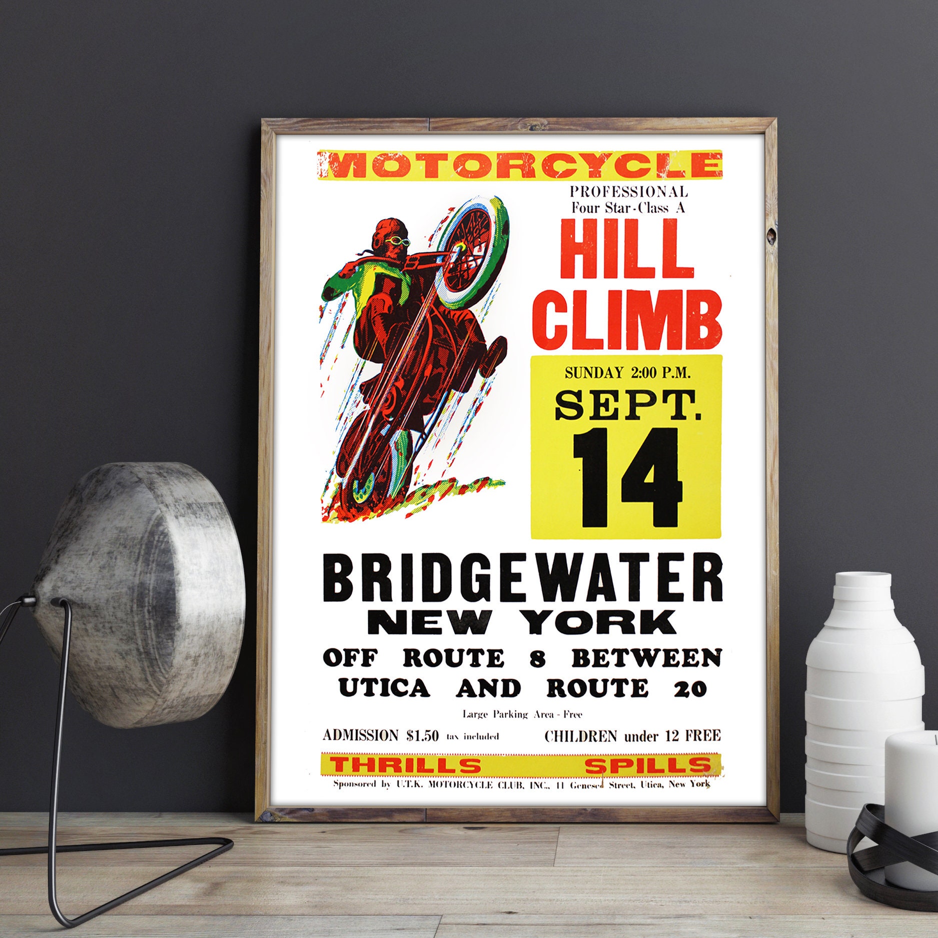 VINTAGE MOTORCYCLE POSTER - Motorcycle Hill Climb / Race Wall Art ...