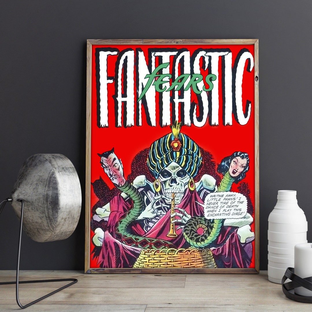 VINTAGE HORROR POSTER Pin up Girl & Skeleton Vintage Poster, Quality ...