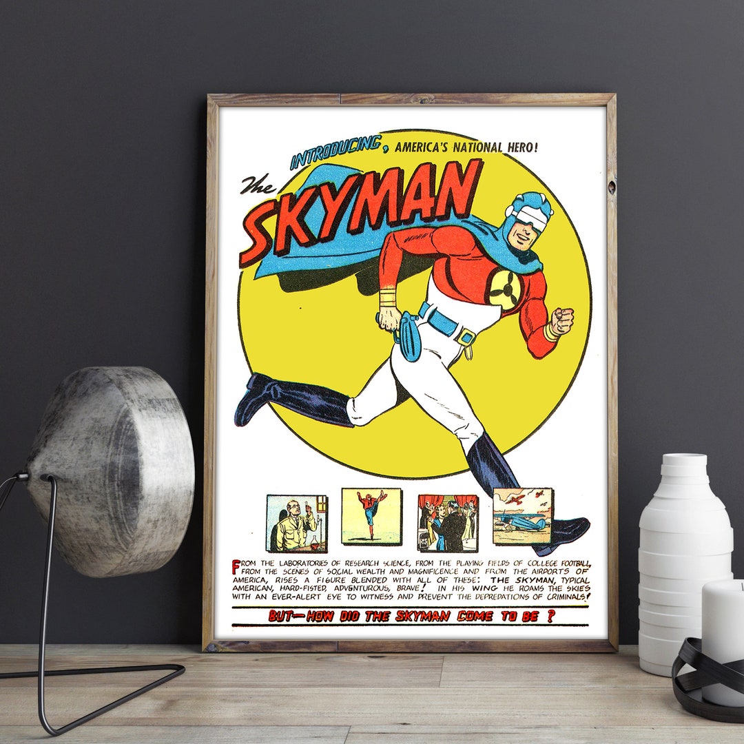 VINTAGE SUPERHERO POSTER Skyman Comics Vintage Art Print Vintage Superhero Art - Etsy