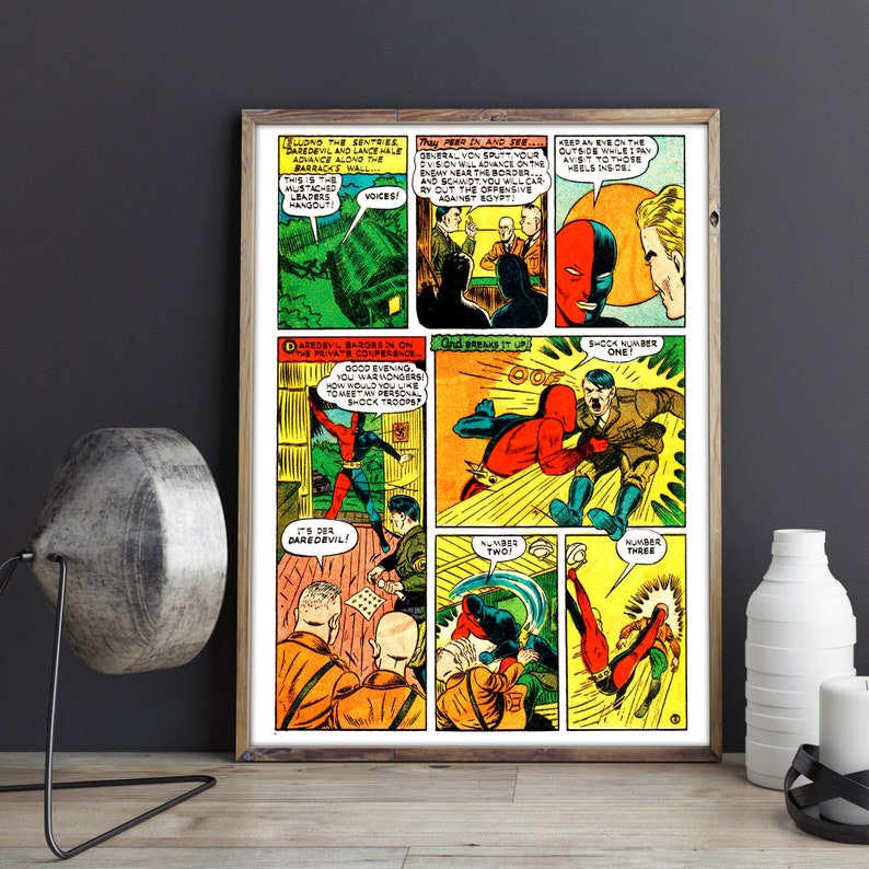 VINTAGE WW2 POSTER Comic Book Panels Daredevil Battles Hitler | Etsy Canada