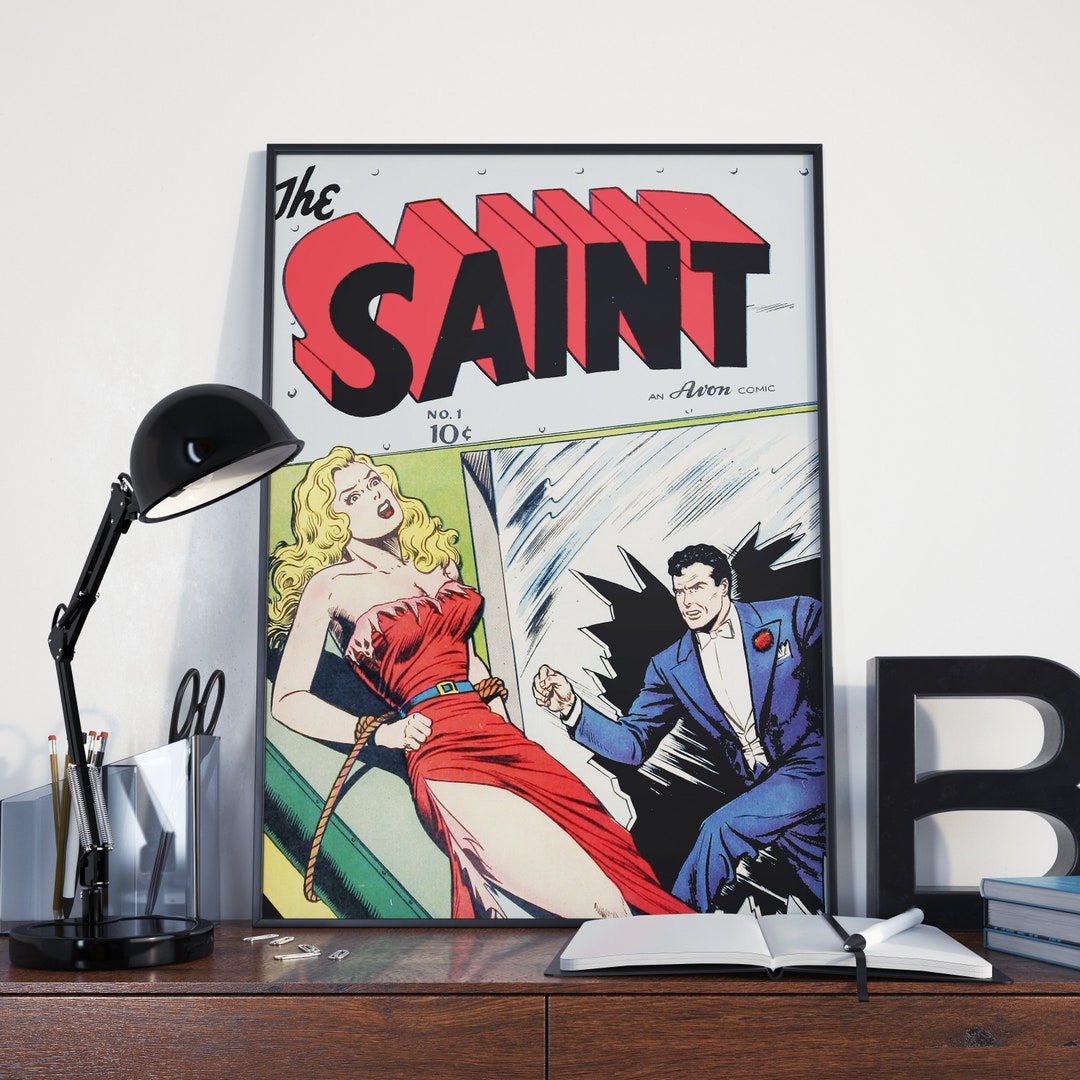 VINTAGE SUPERHERO POSTER: the Saint, 70's Vintage Comic Book ...