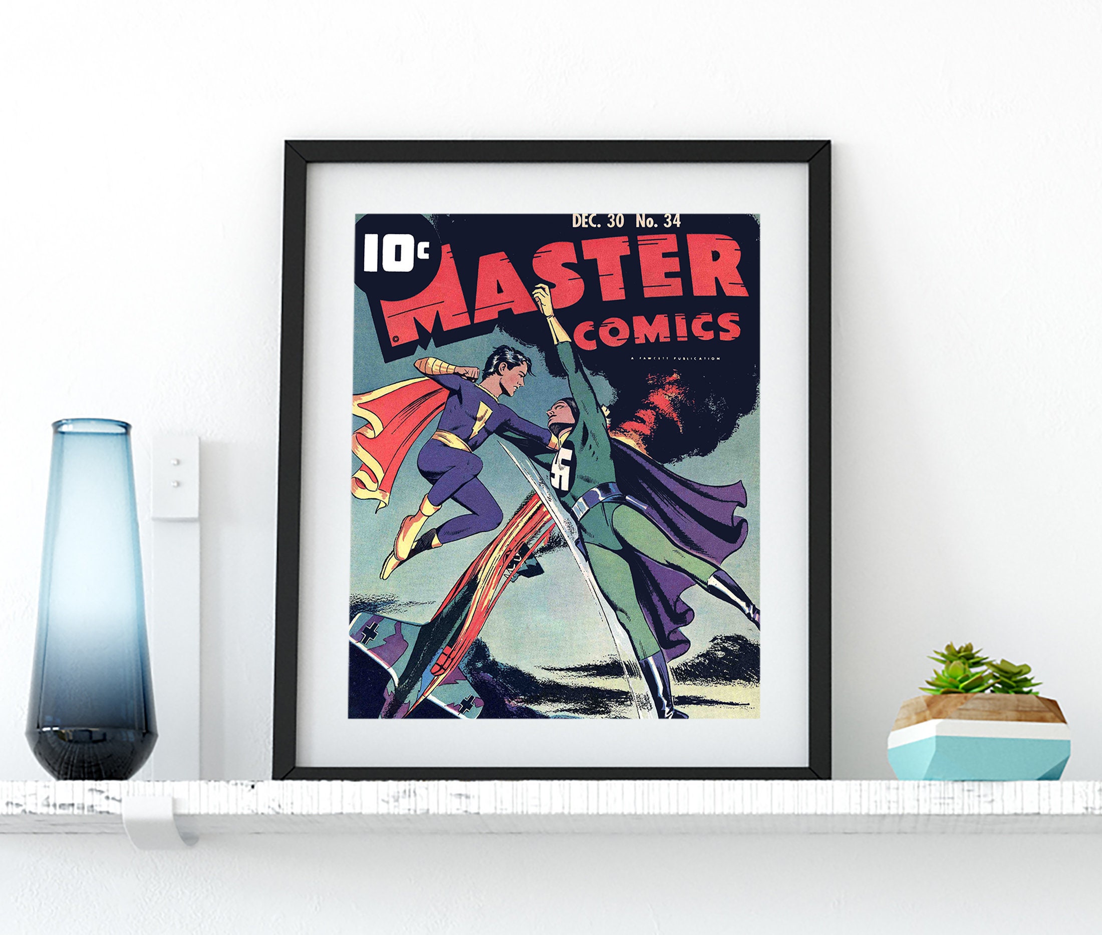 VINTAGE SUPERHERO POSTER Comic Book Superhero WW2 Vintage Art | Etsy