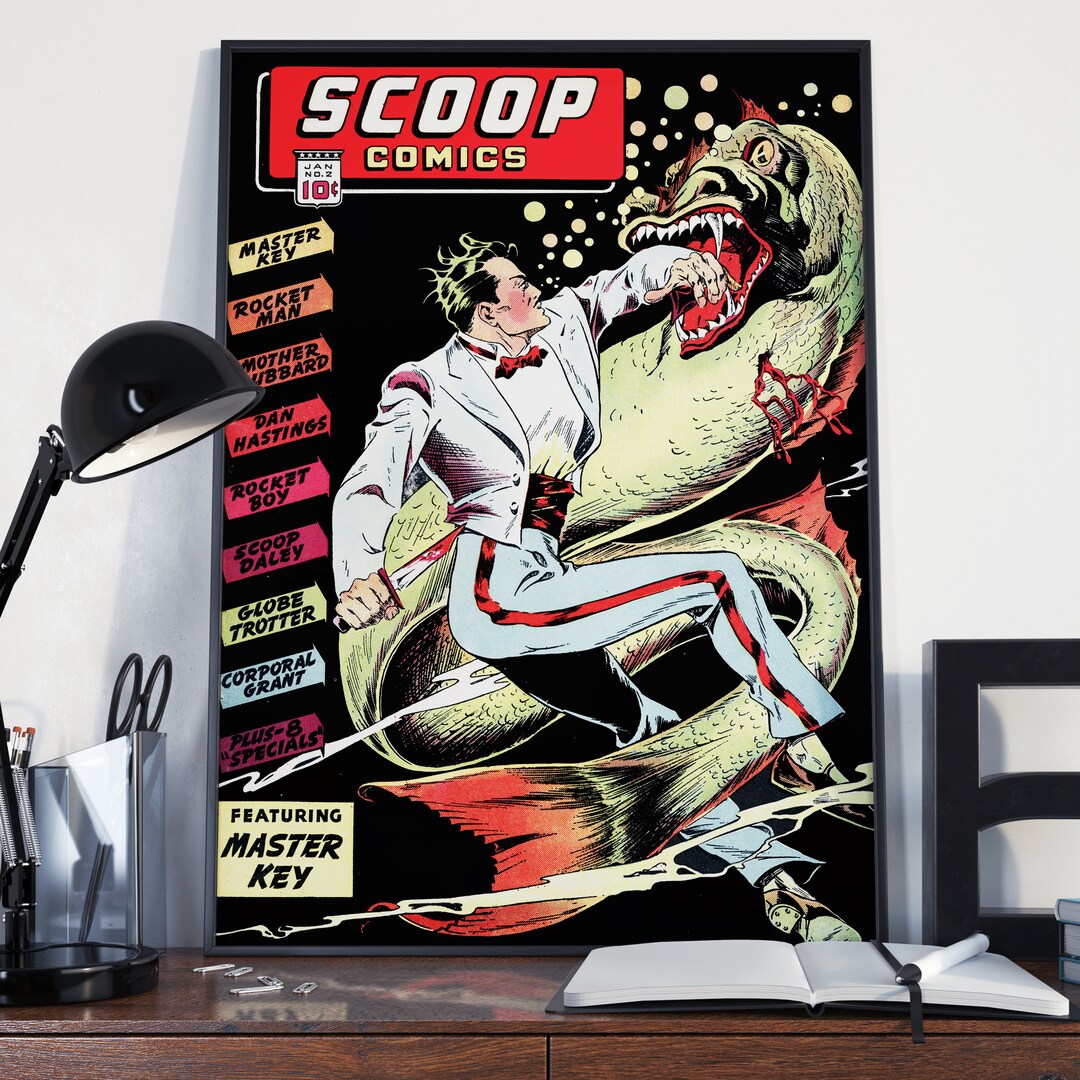 VINTAGE SCIFI POSTER. Secret Agent Fighting Sea Monster: Quality ...