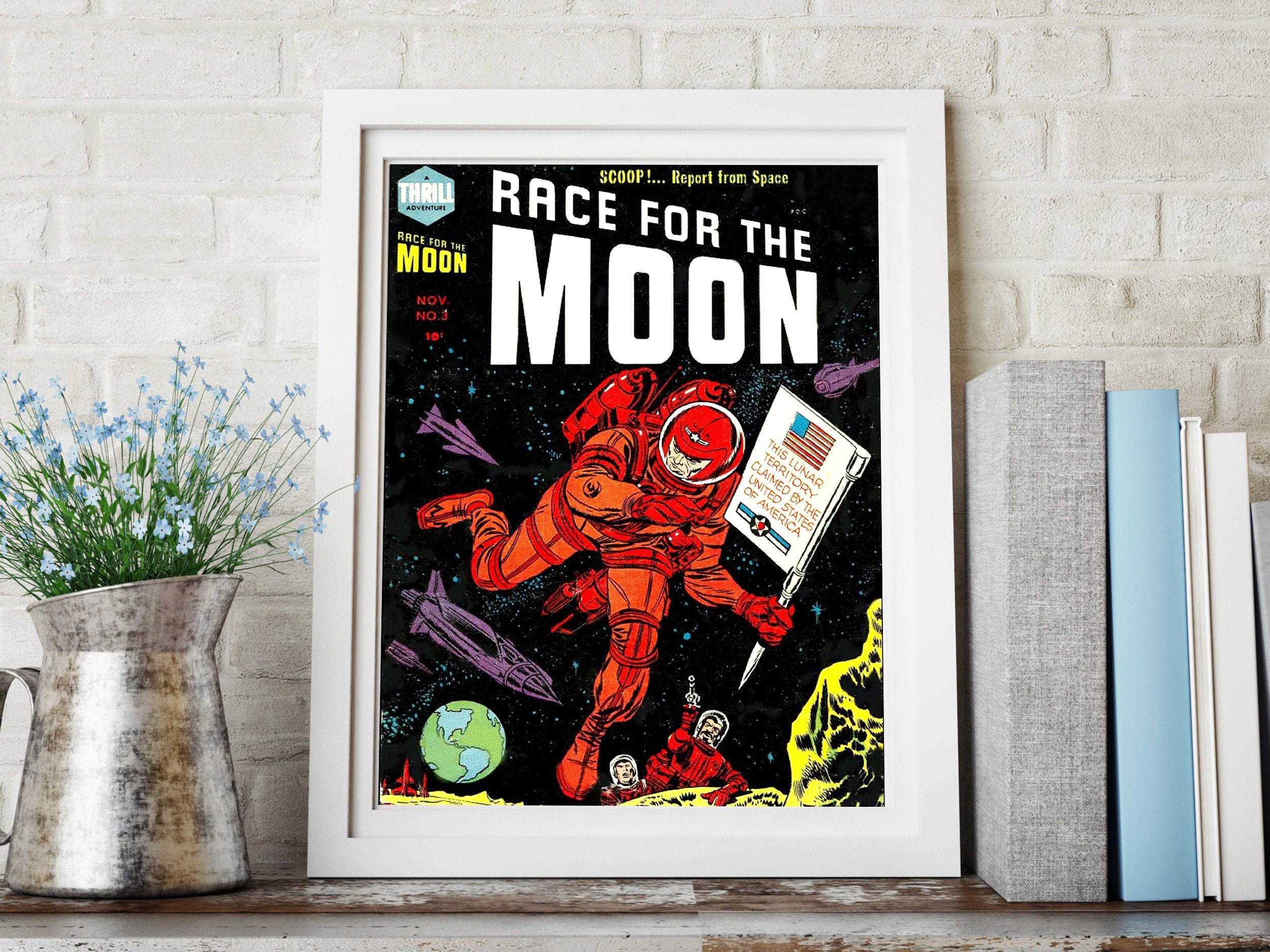 VINTAGE SCIFI POSTER - Race for the Moon Pop Art Science Fiction Poster ...
