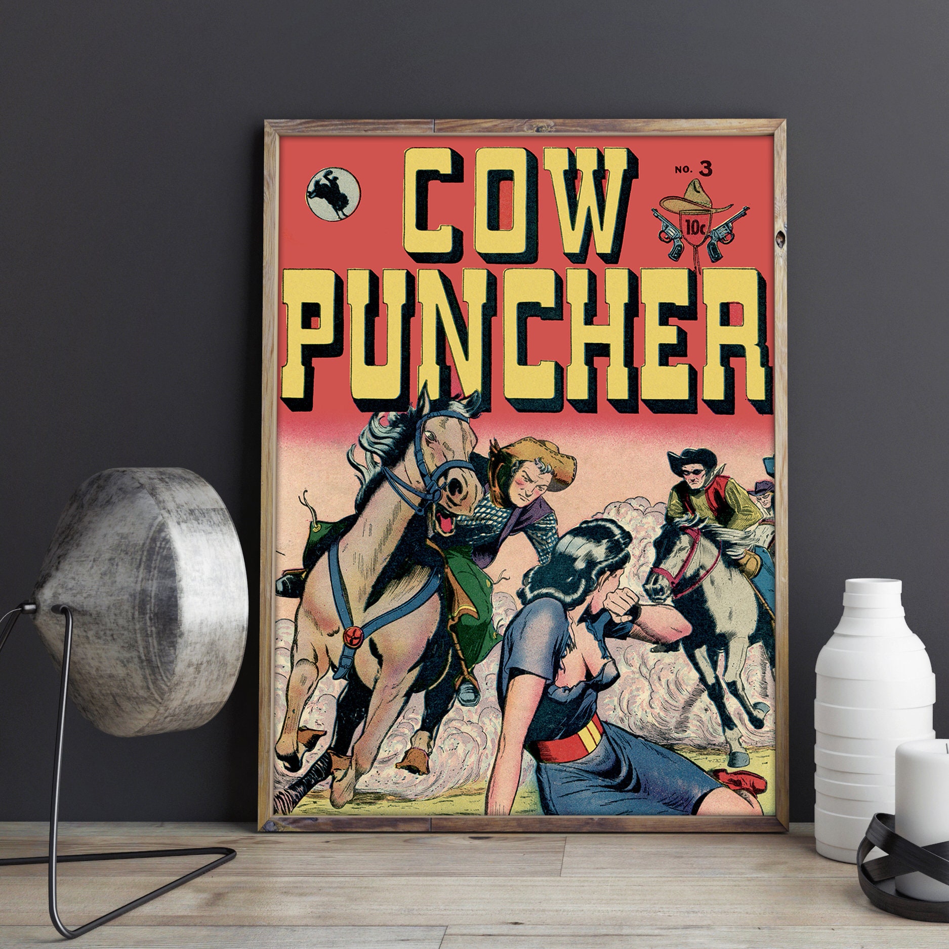 Vintage Western Poster Cow Puncher Cowboys Saving a Pin-up | Etsy