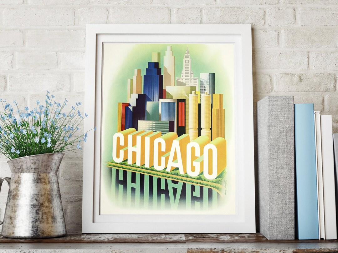 Chicago Travel Poster - 70's Bright Colors, VINTAGE CHICAGO POSTER Wall ...