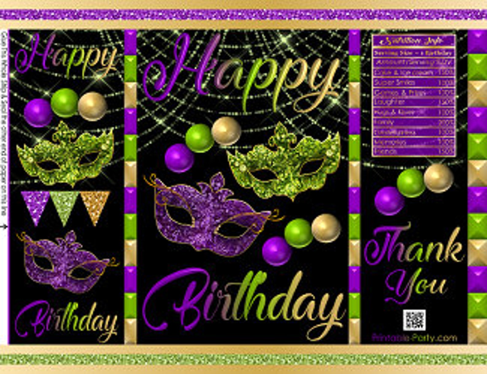 Printable Potato Chip Bags Masquerade Mardi Gras Green - Etsy