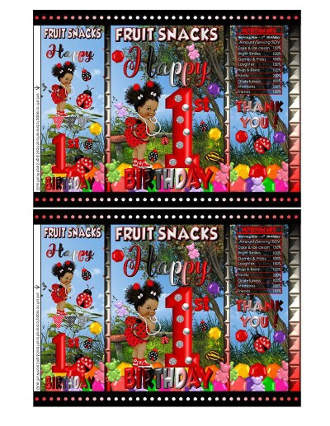 PDF Printable Fruit Snack Labels Ladybug 1st Birthday Lady | Etsy
