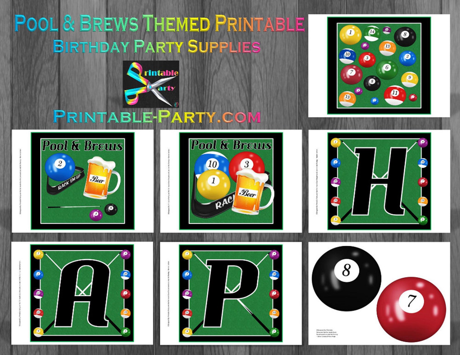 Pool & Brews Billiards Theme Printable Party Supplies - Etsy