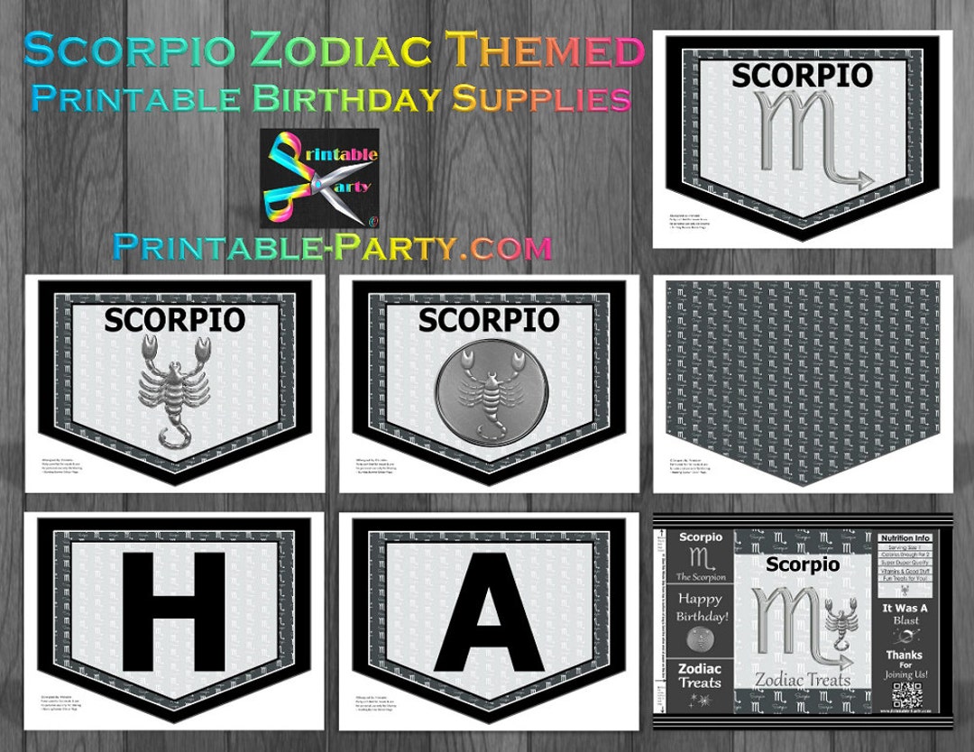 Printable Scorpio Birthday Party Supplies Zodiac Astrology Horoscope ...