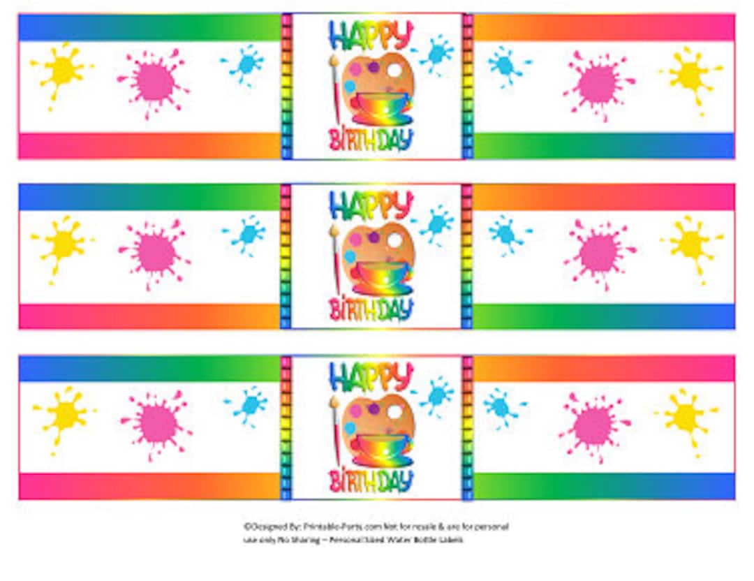 Printable Water Bottle Labels | Paint Artist Art Sip Tea Drink Wrappers ...
