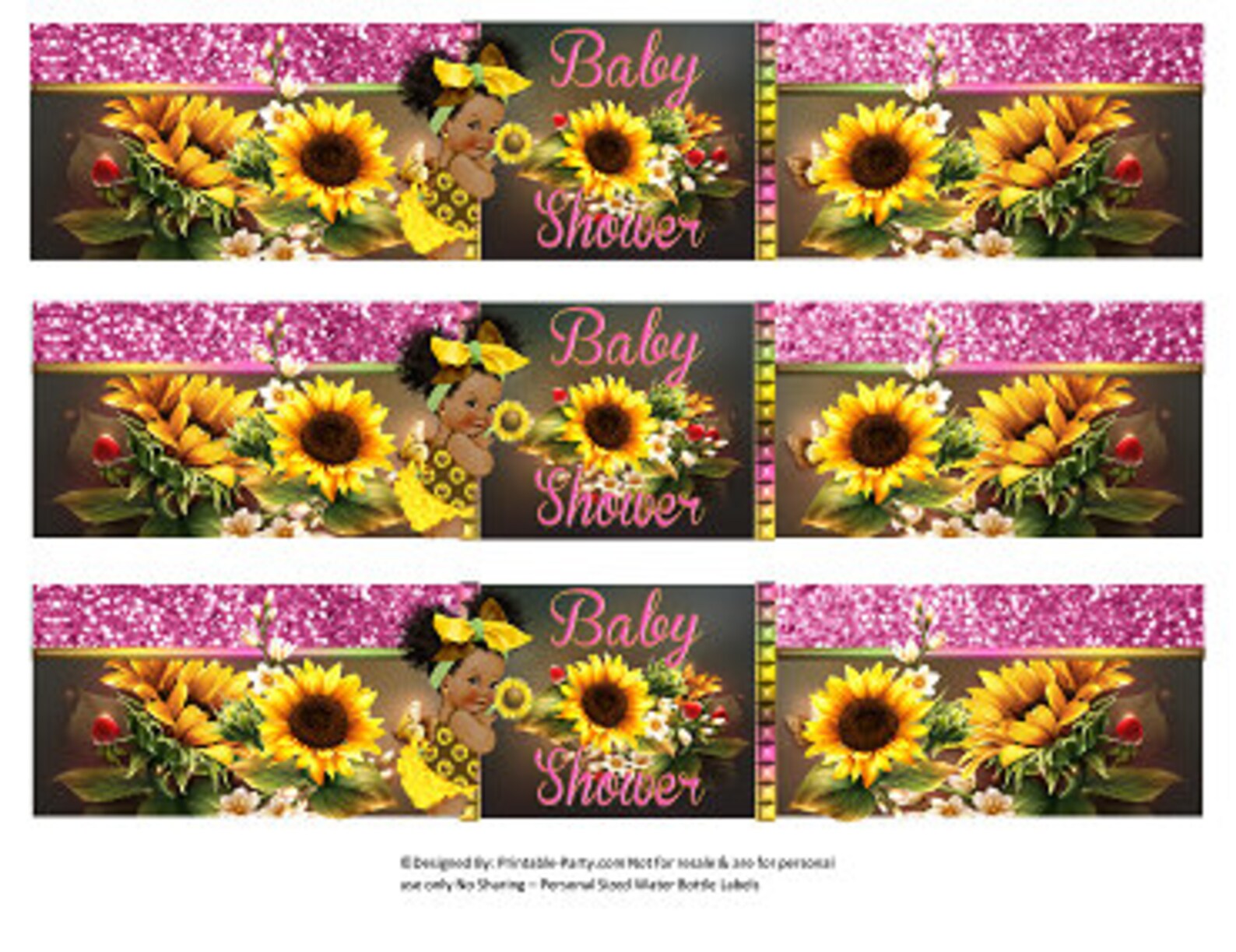 Printable Water Bottle Labels Sunflower Flower Floral Pink - Etsy