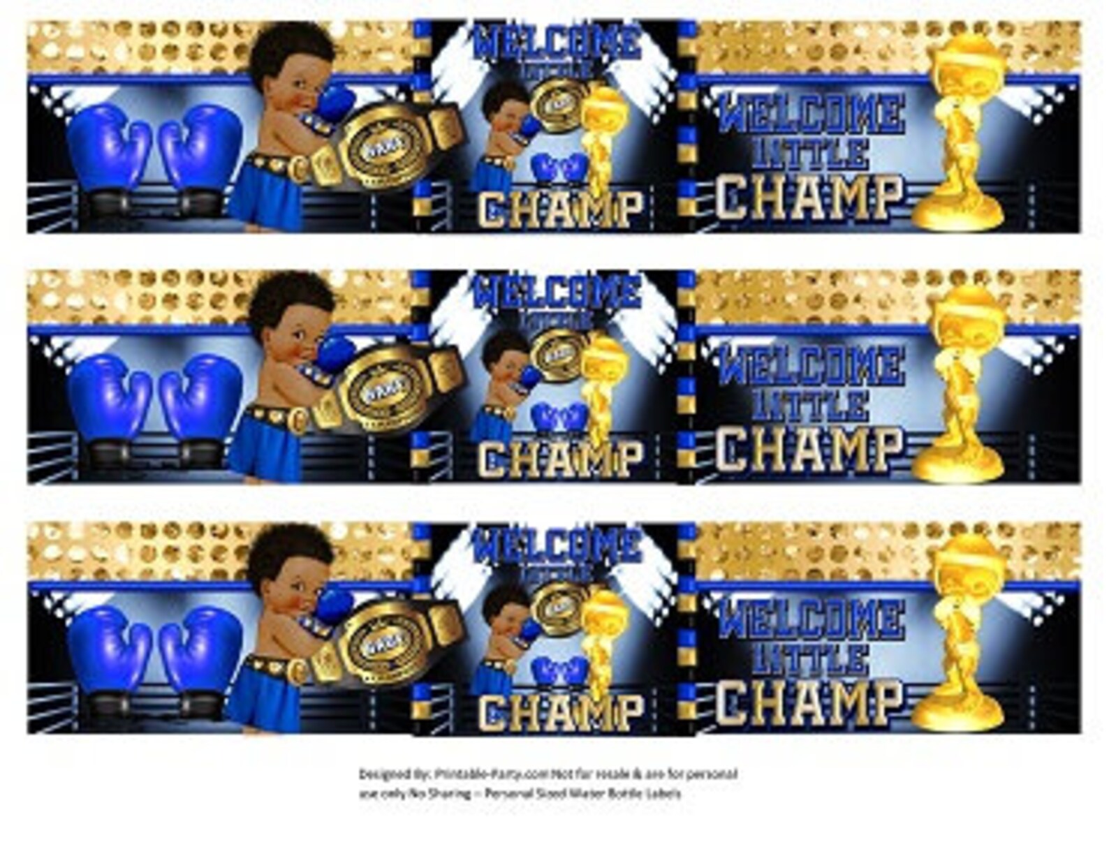 Printable Water Bottle Labels Boxing Boxer Little Champ - Etsy