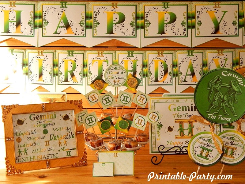 Gemini Zodiac Sign Horoscope Printable Party Birthday - Etsy