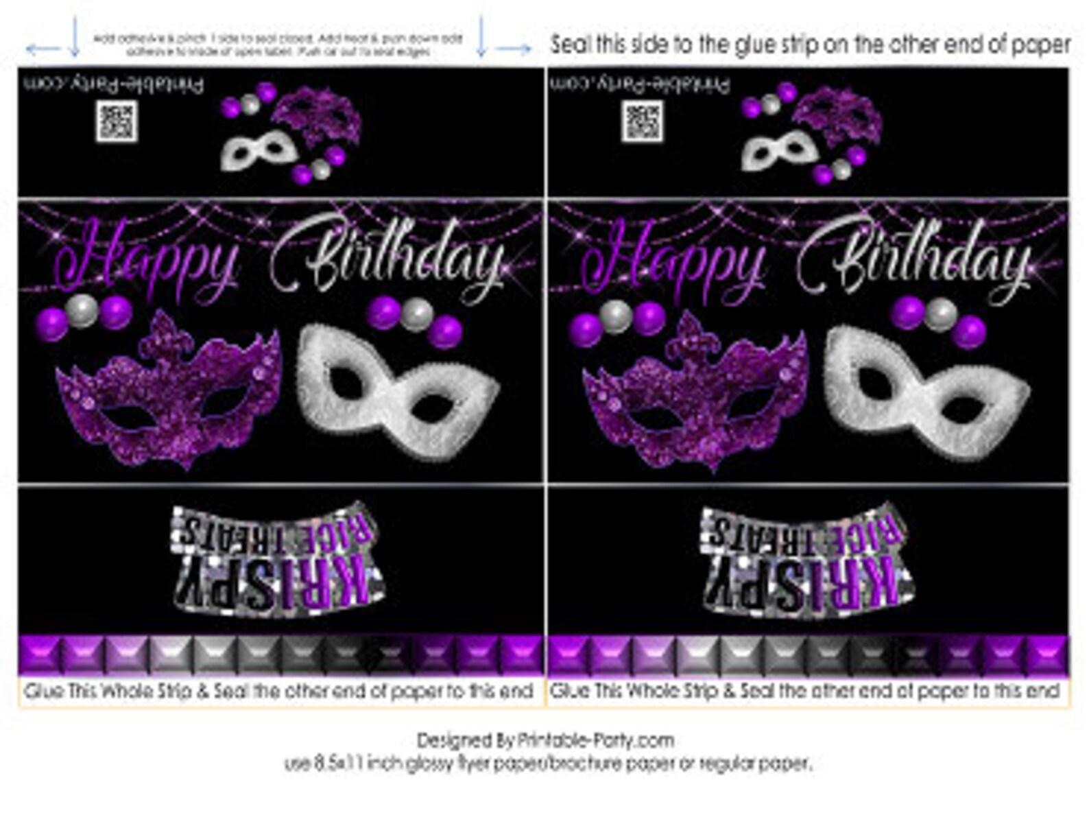 Printable Krispy Rice Treat Labels Mardi Gras Masquerade - Etsy