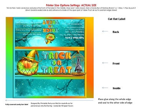 Printable Candy Bar Wrappers | Halloween Jacko Lantern Pumpkin Green ...