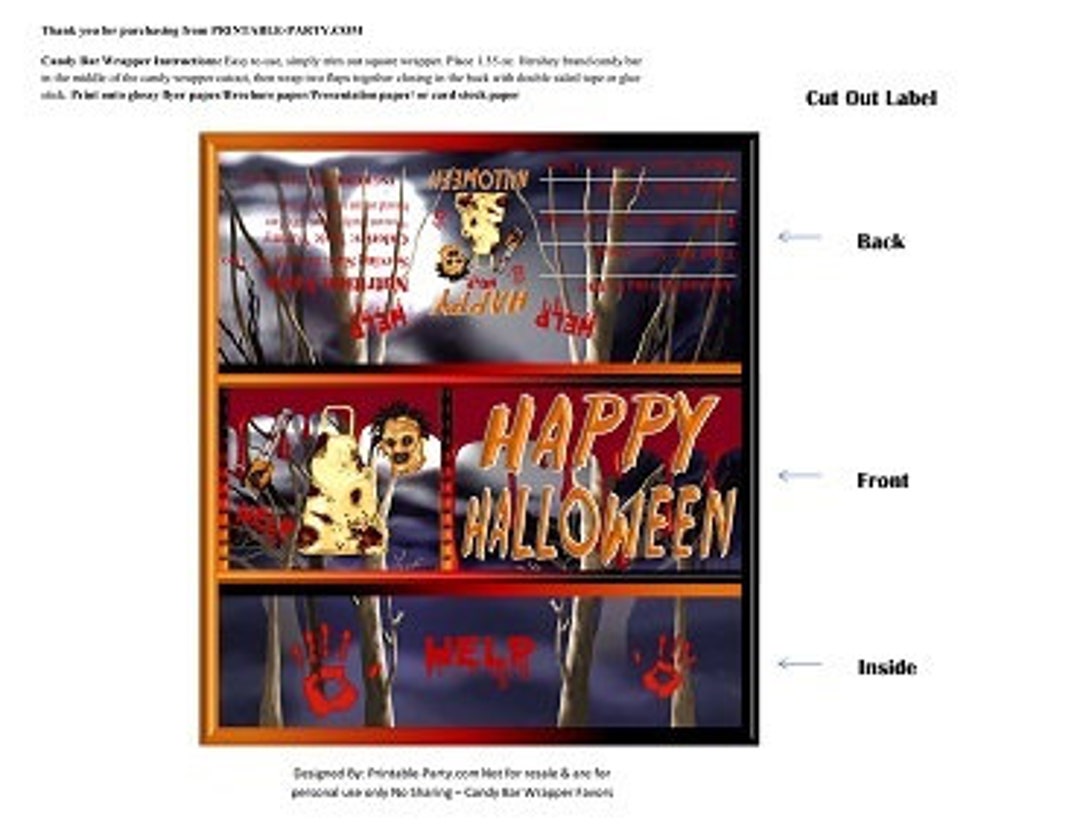 Printable Candy Bar Wrappers | Halloween Mask Killer Blood Scary ...
