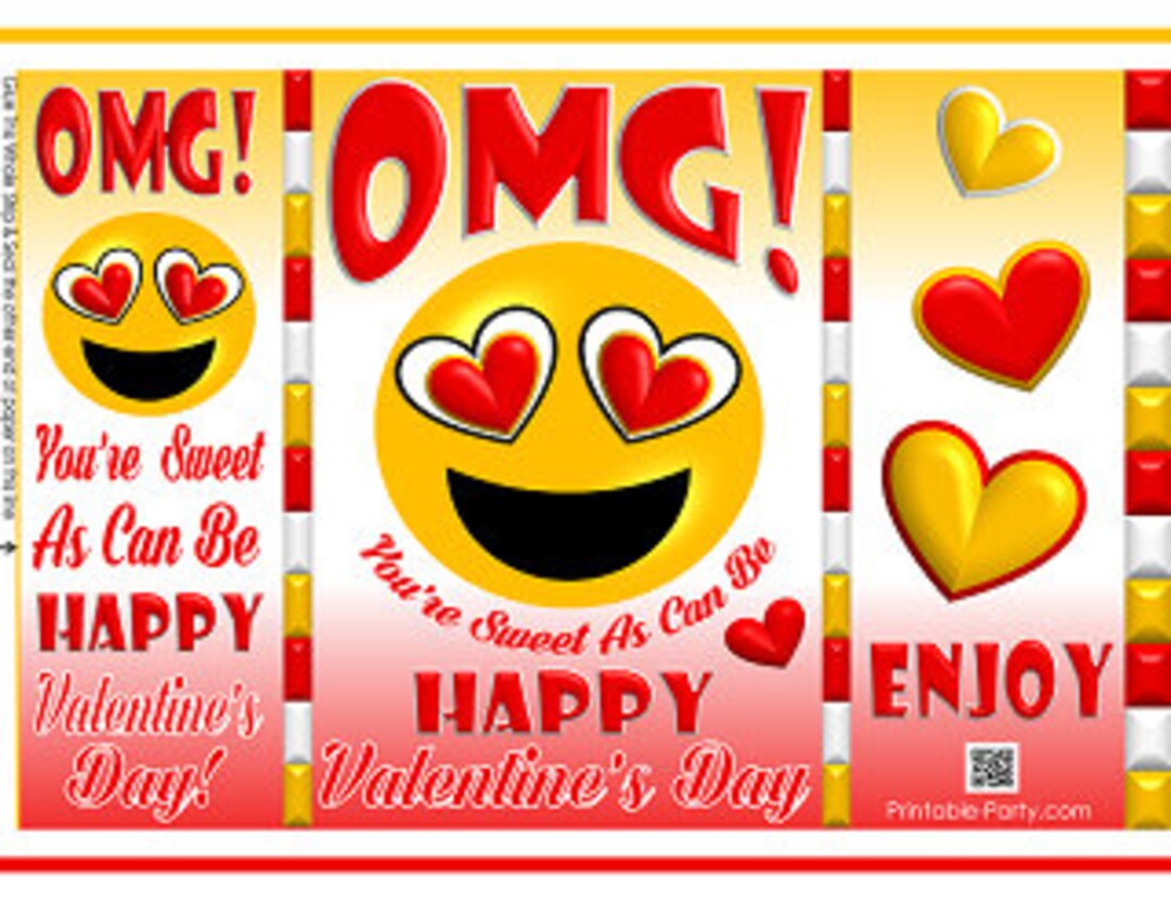 Printable Emoji Heart Valentine's Day Greetings Treat Gift Bags Red ...