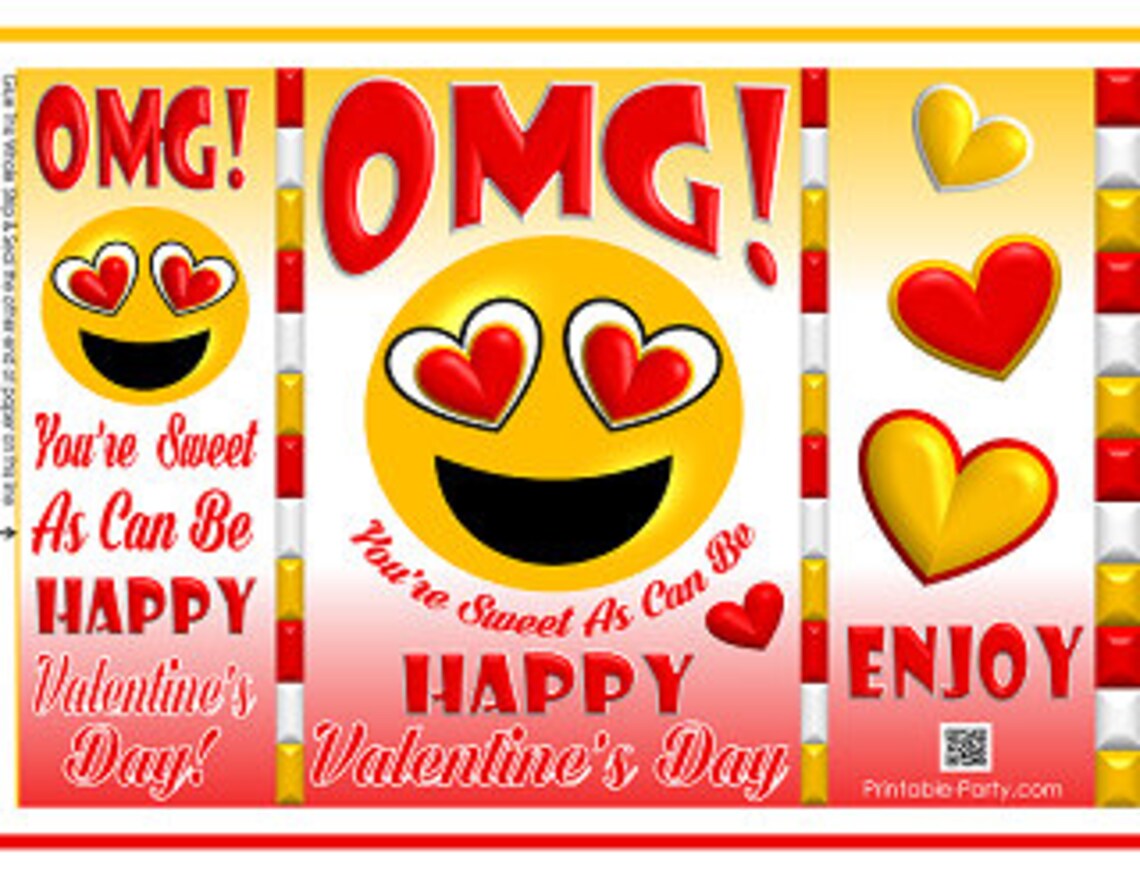 Printable Emoji Heart Valentine's Day Greetings Treat Gift Bags Red ...