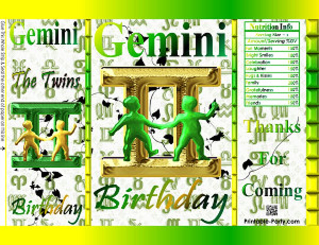 Printable Chip Bags | Gemini Zodiac Sign Horoscope Birthday Party ...