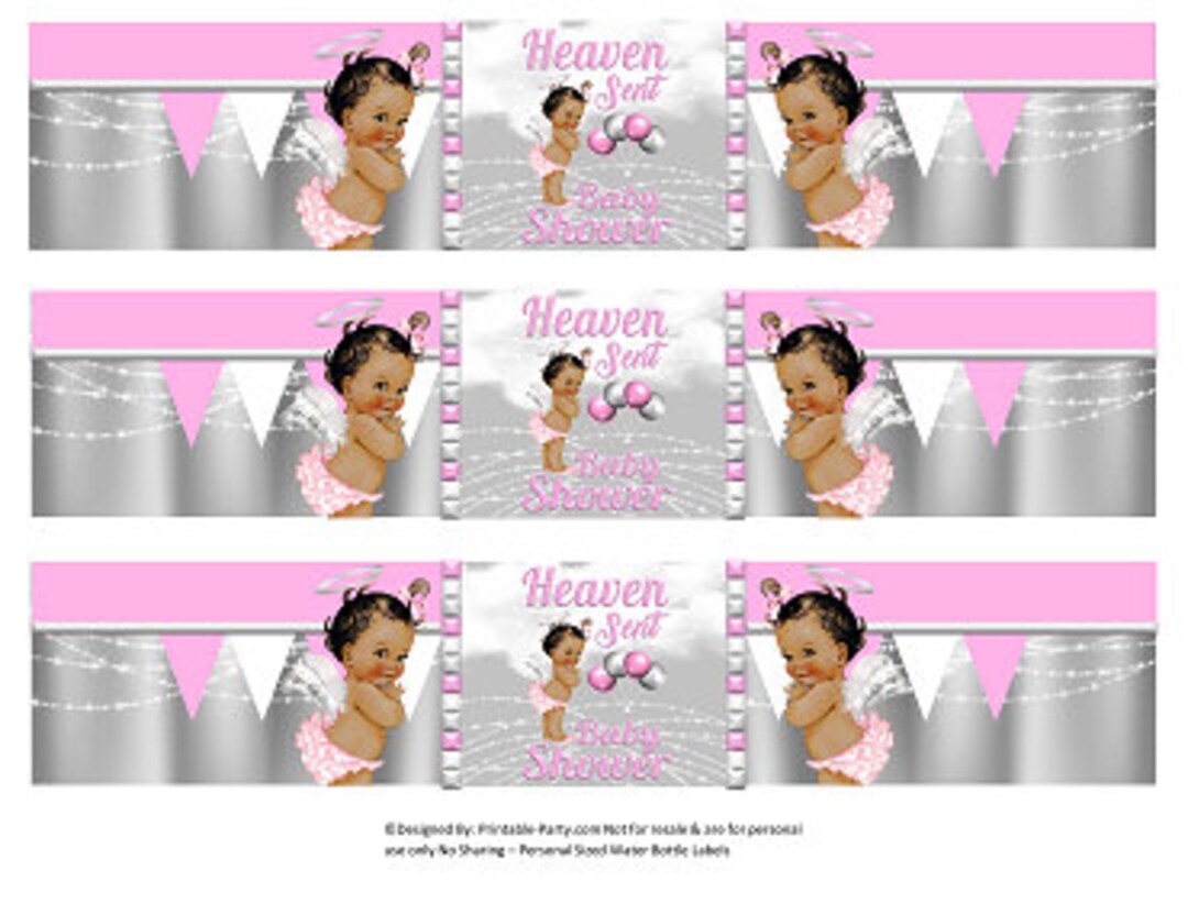 Printable Water Bottle Labels | Heaven Sent Angel Girl Pink Silver Baby ...