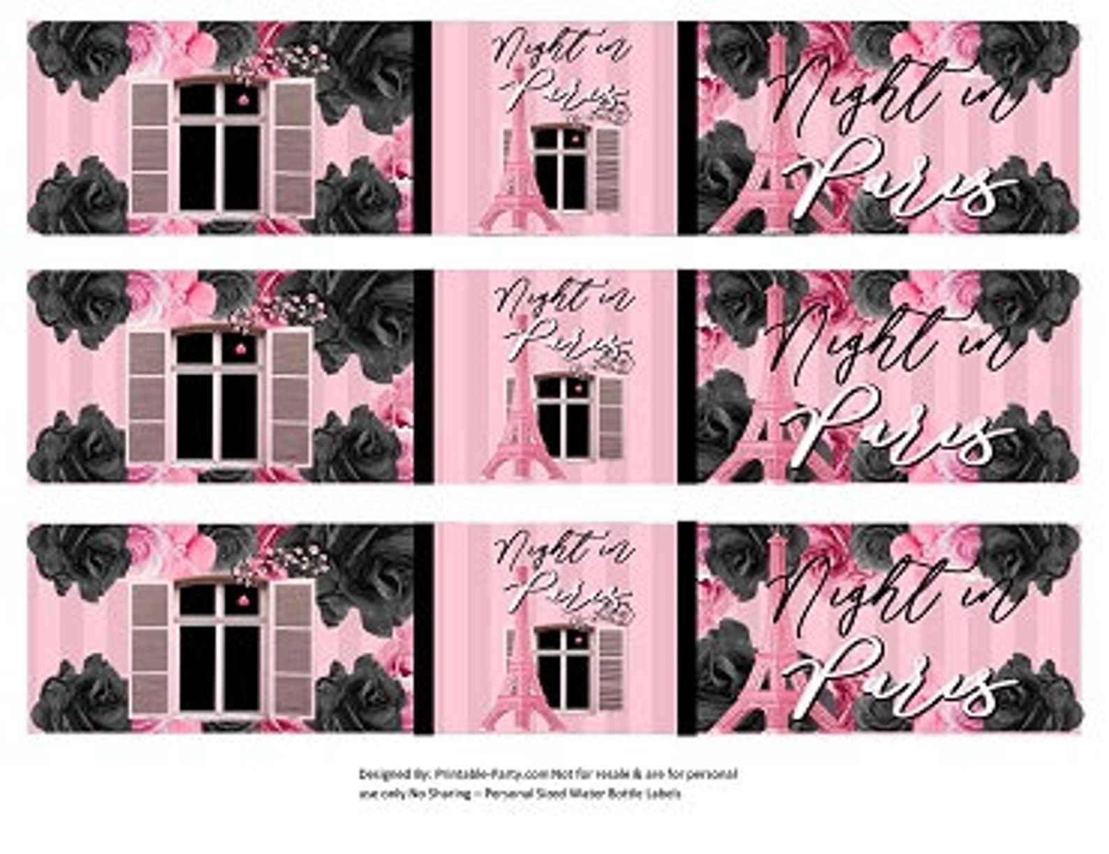 Printable Water Bottle Labels Night in Paris Eiffel Tower - Etsy