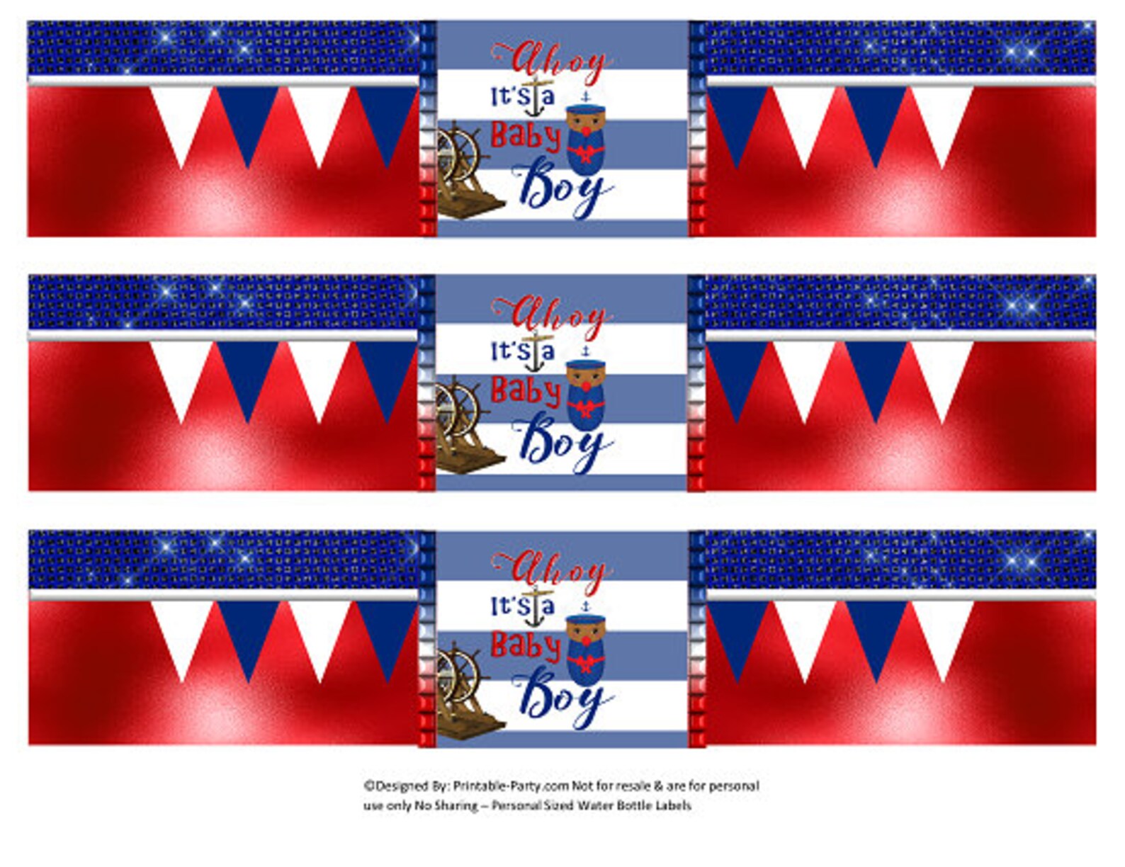 Printable Water Bottle Labels | Nautical Sailorahoy It's A Boy Baby ...