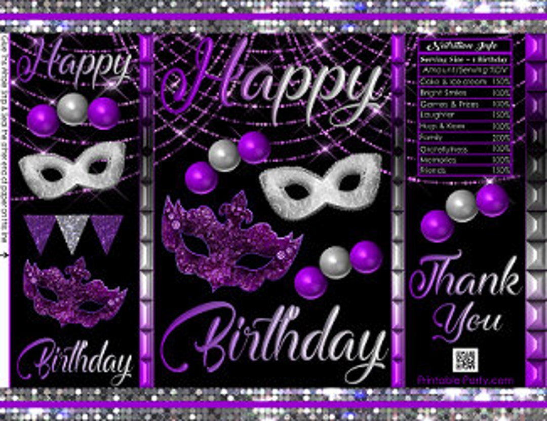 Printable Potato Chip Bags | Masquerade Mardi Gras Purple Black Silver ...