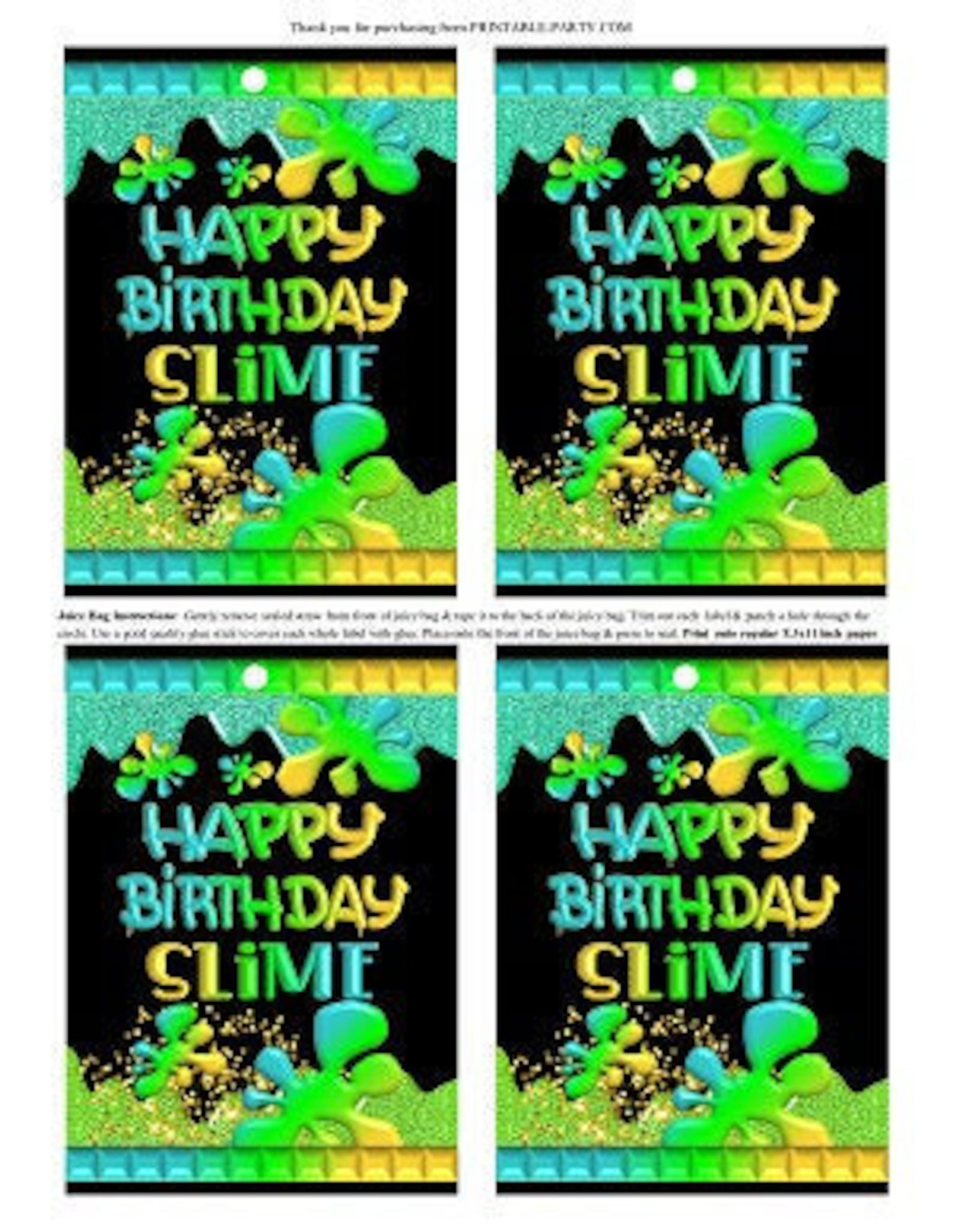 Printable Juice Bag Labels Slime Birthday Green Yellow Teal - Etsy