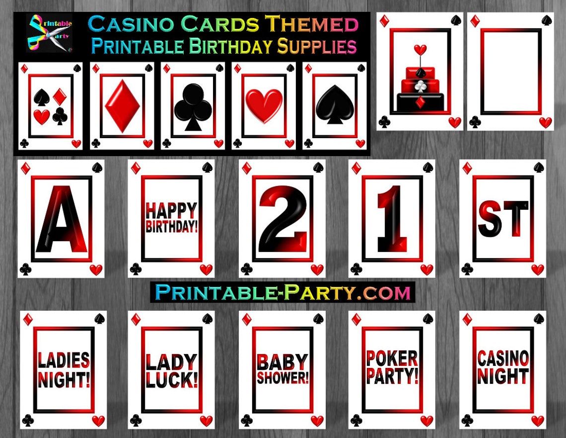 Printable Casino Night Cards Birthday Party Supplies | Etsy