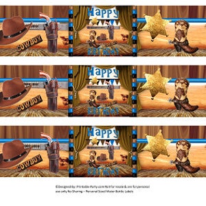 Printable Water Bottle Labels | Cowboy Western Wild West Blue Brown ...