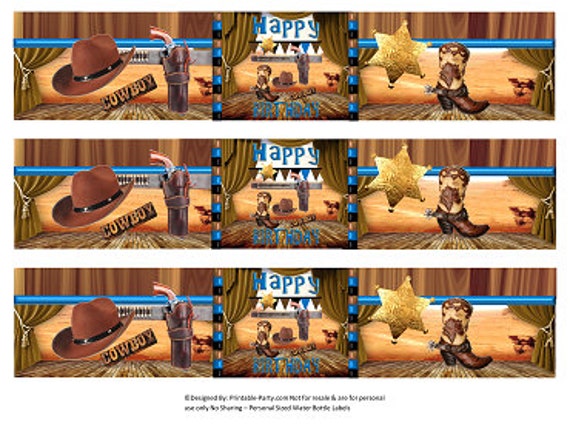 Printable Water Bottle Labels | Cowboy Western Wild West Blue Brown ...