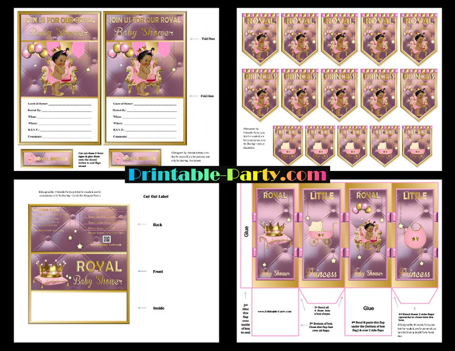 Printable African American Royal Little Princess Pink Gold Baby Shower ...