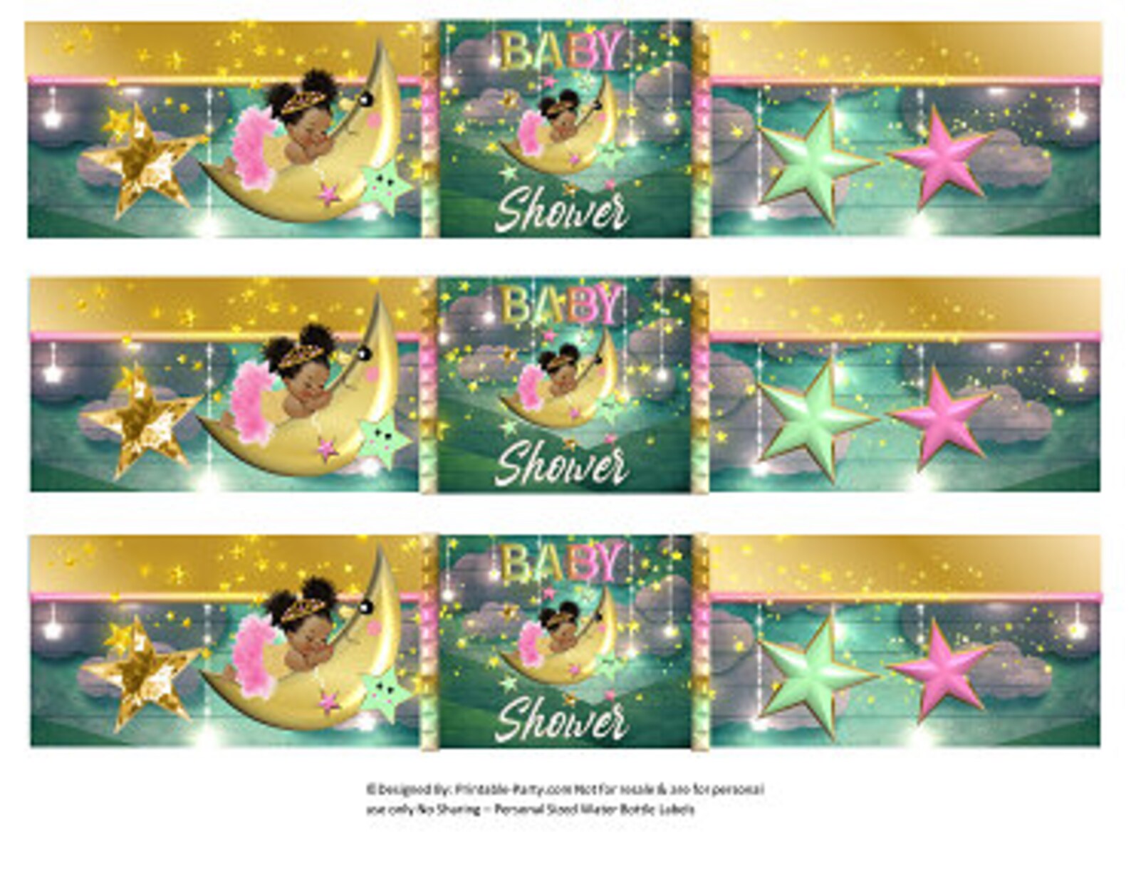 Printable Water Bottle Labels Sleeping Girl on the Crescent - Etsy