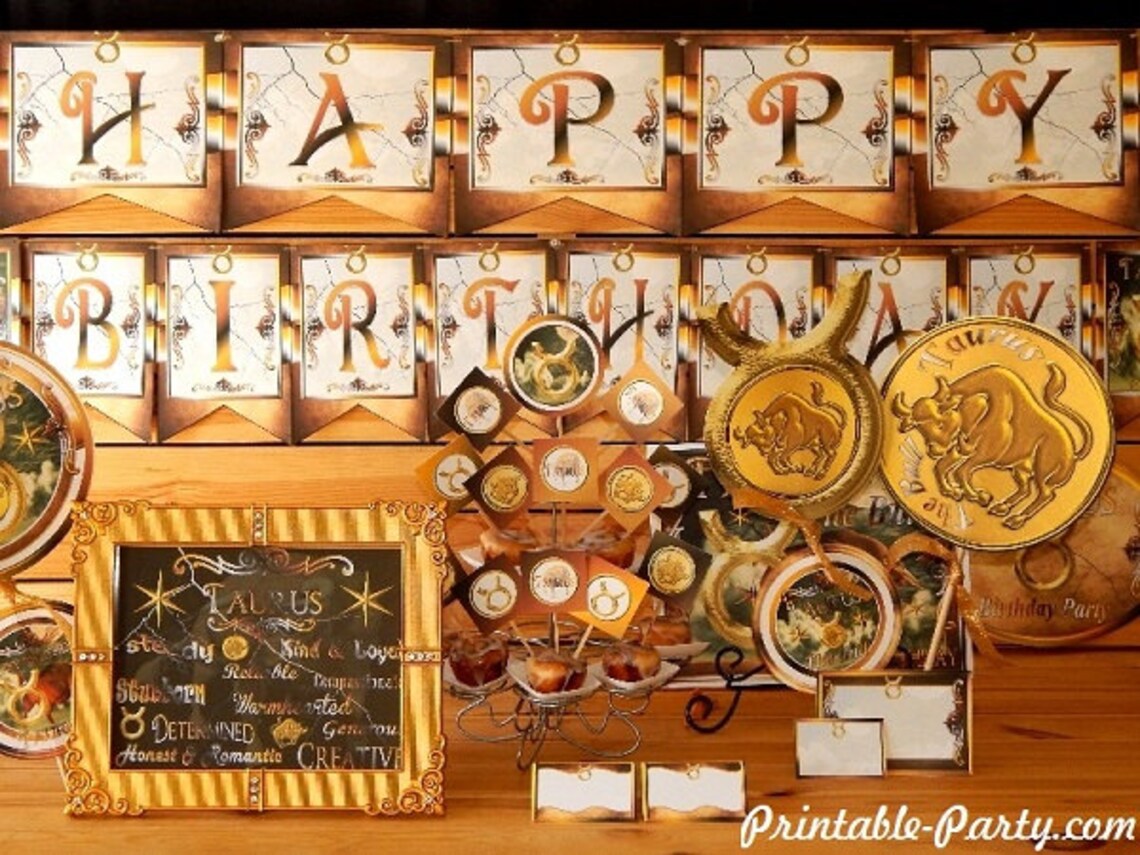 Taurus Zodiac Sign Horoscope Theme Printable Birthday Decorations ...