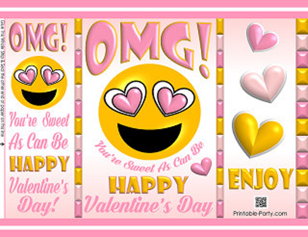 Printable Emoji Heart Valentine's Day Greetings Treat Gift Bags Pink ...