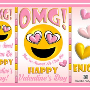 Printable Emoji Heart Valentine's Day Greetings Treat Gift Bags Pink ...