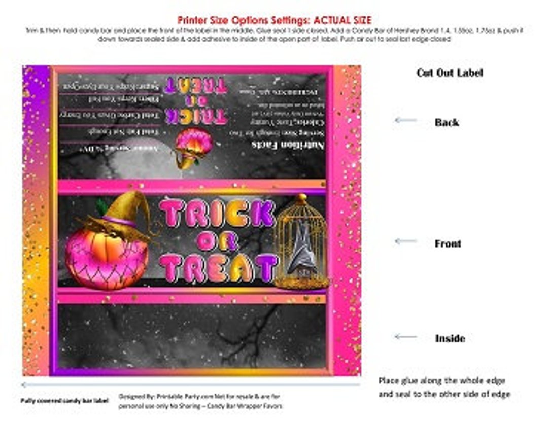 Printable Candy Bar Wrappers | Halloween Jacko Lantern Pumpkin Pink ...