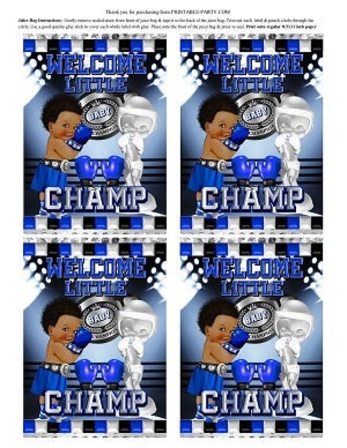 Printable Juice Bag Labels Boxer Boxing Sports Little Champ - Etsy