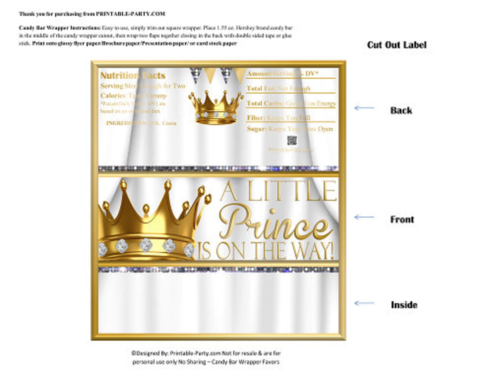 Printable Candy Bar Wrappers Boy Royal Prince Crown Gold - Etsy