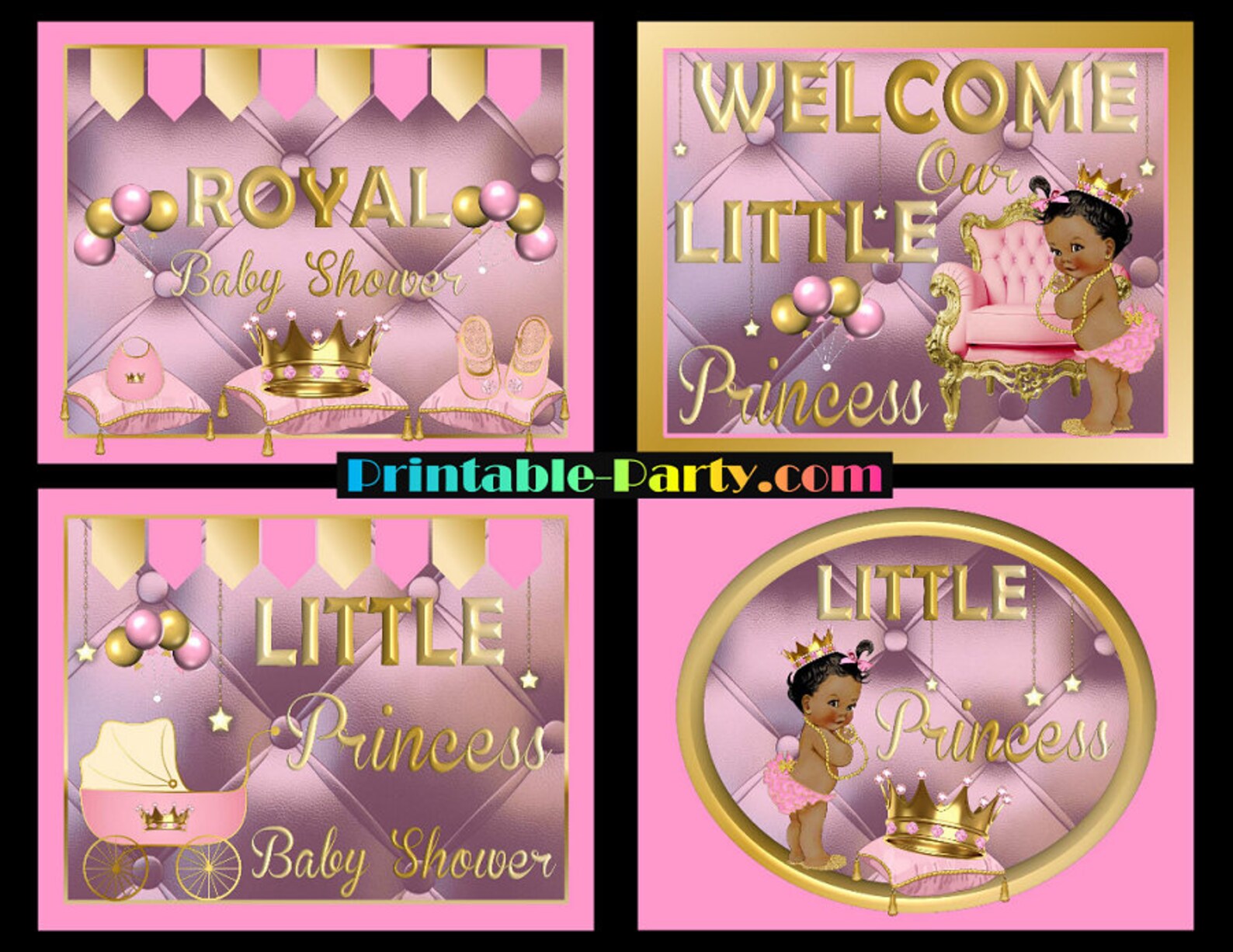 Printable African American Royal Little Princess Pink Gold Baby Shower ...