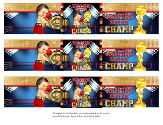 Printable Water Bottle Labels | Boxing Boxer Little Champ Sports Red ...